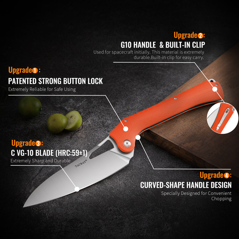 TACRAY Folding Kitchen Knife - C VG10 Steel Blade – Tacray